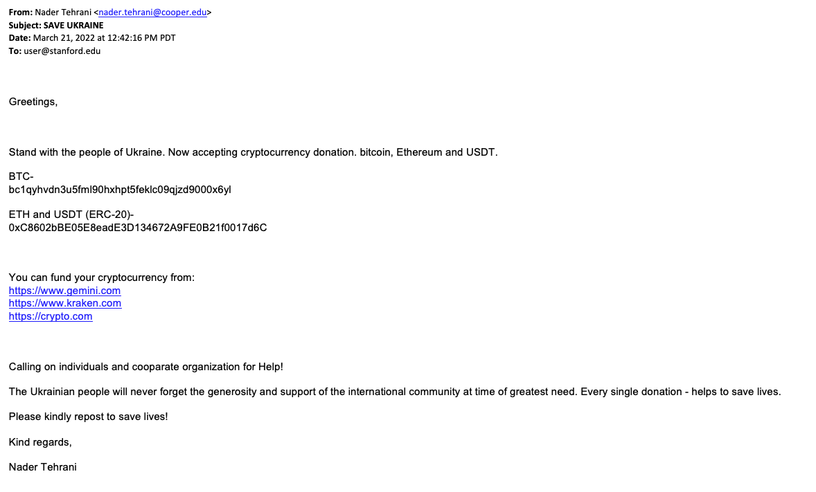 Phishing Email Example SAVE UKRAINE University IT Phishing Email Example SAVE UKRAINE University IT